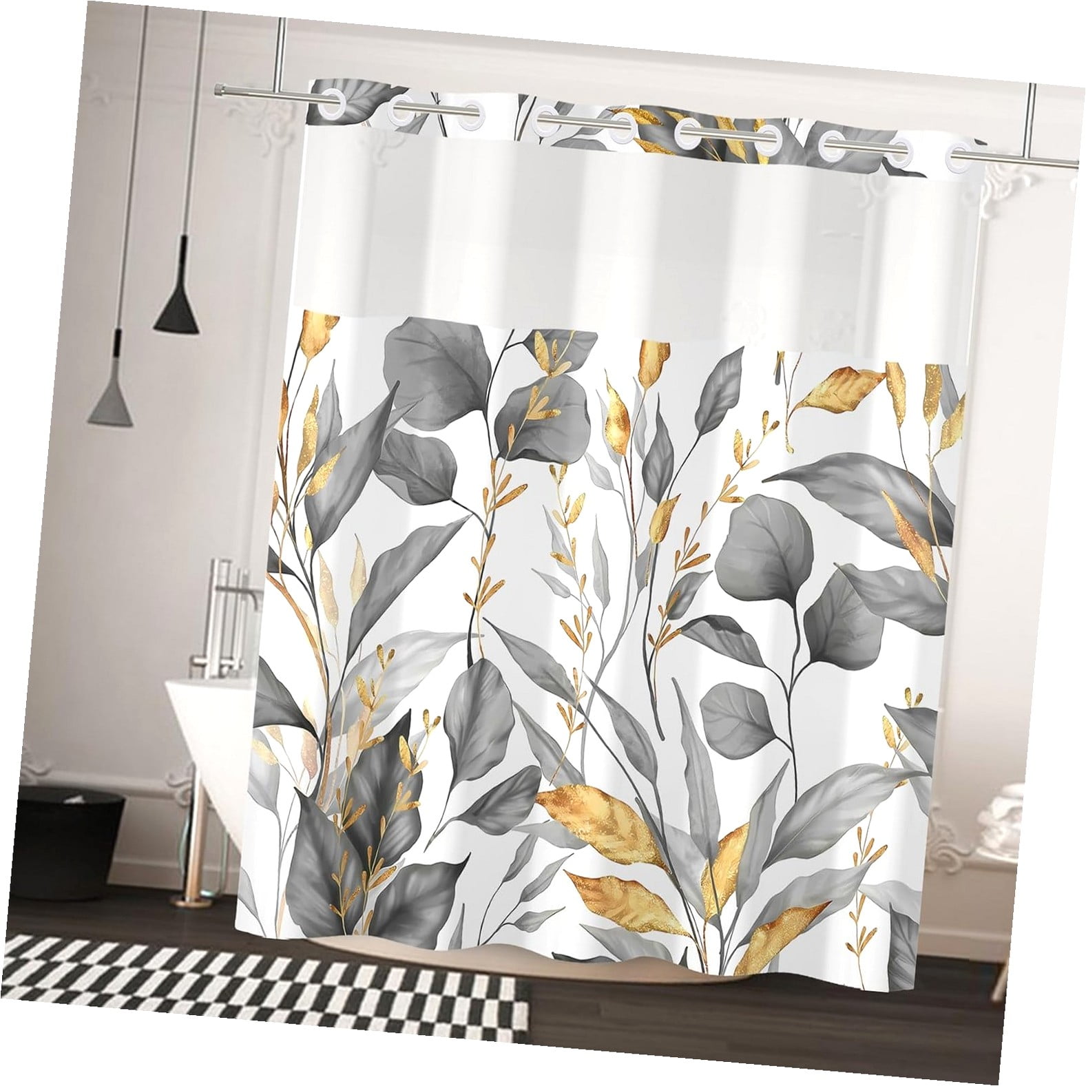 Fuliko No Shower Curtain, Leaves Double-Layered Shower Curtain with ...