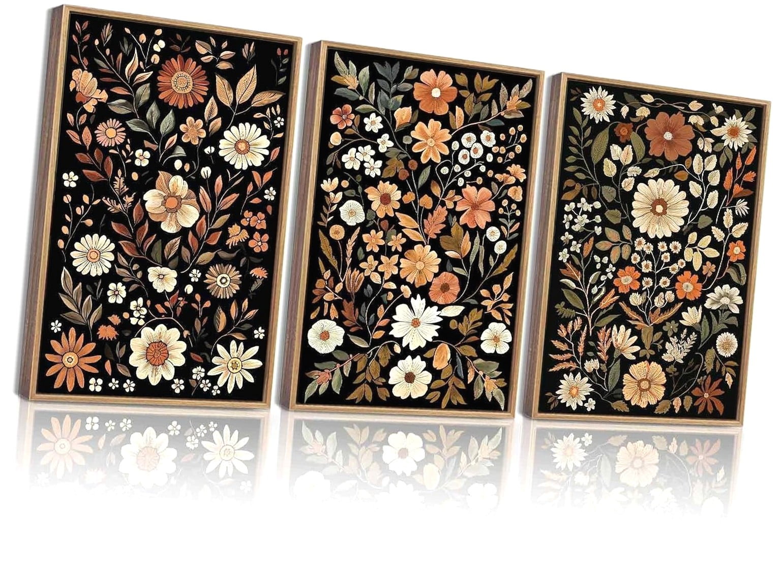 Fuliko Orange Wall Floral Wall Decor Retro Wildflower Prints Bedroom Living Room Decor 12x16in ...