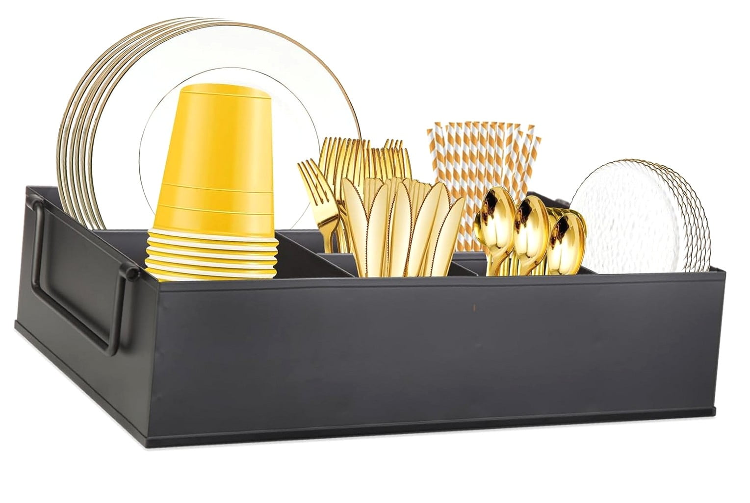 Fuliko Paper Plate Dispenser Holders Utensil Caddy for Countertop ...