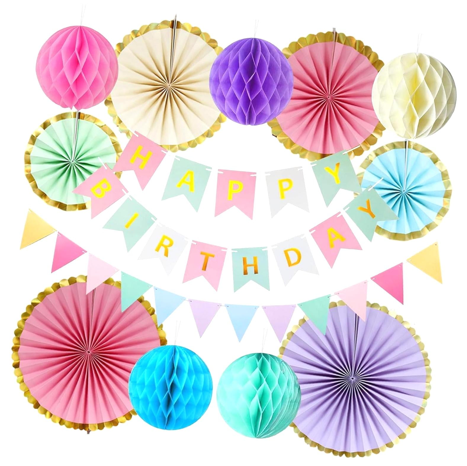 Fuliko Pastel Birthday Party Decor, Macaron Theme Happy Birthday Paper ...