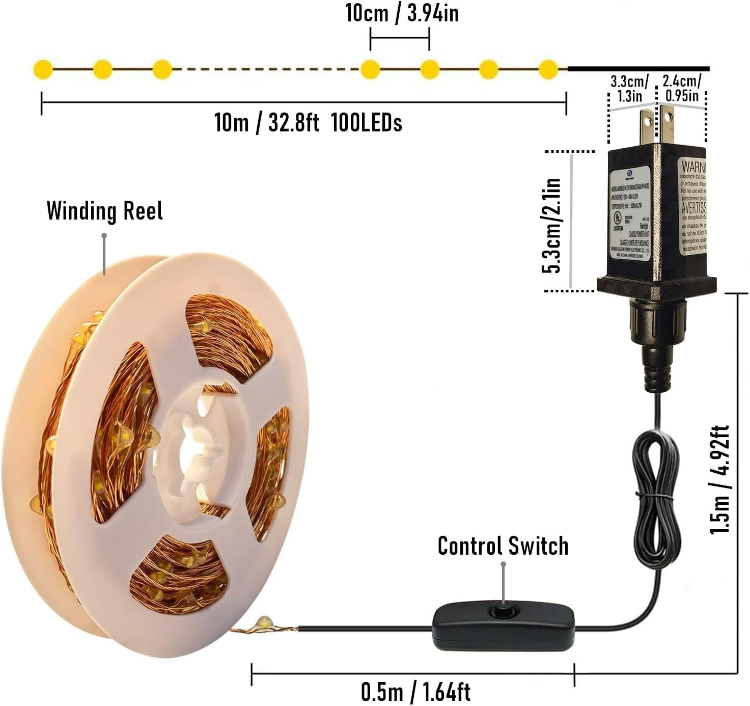 Fuliko Plug in Fairy String Lights with Switch, 33 Ft 100 Copper Wire ...
