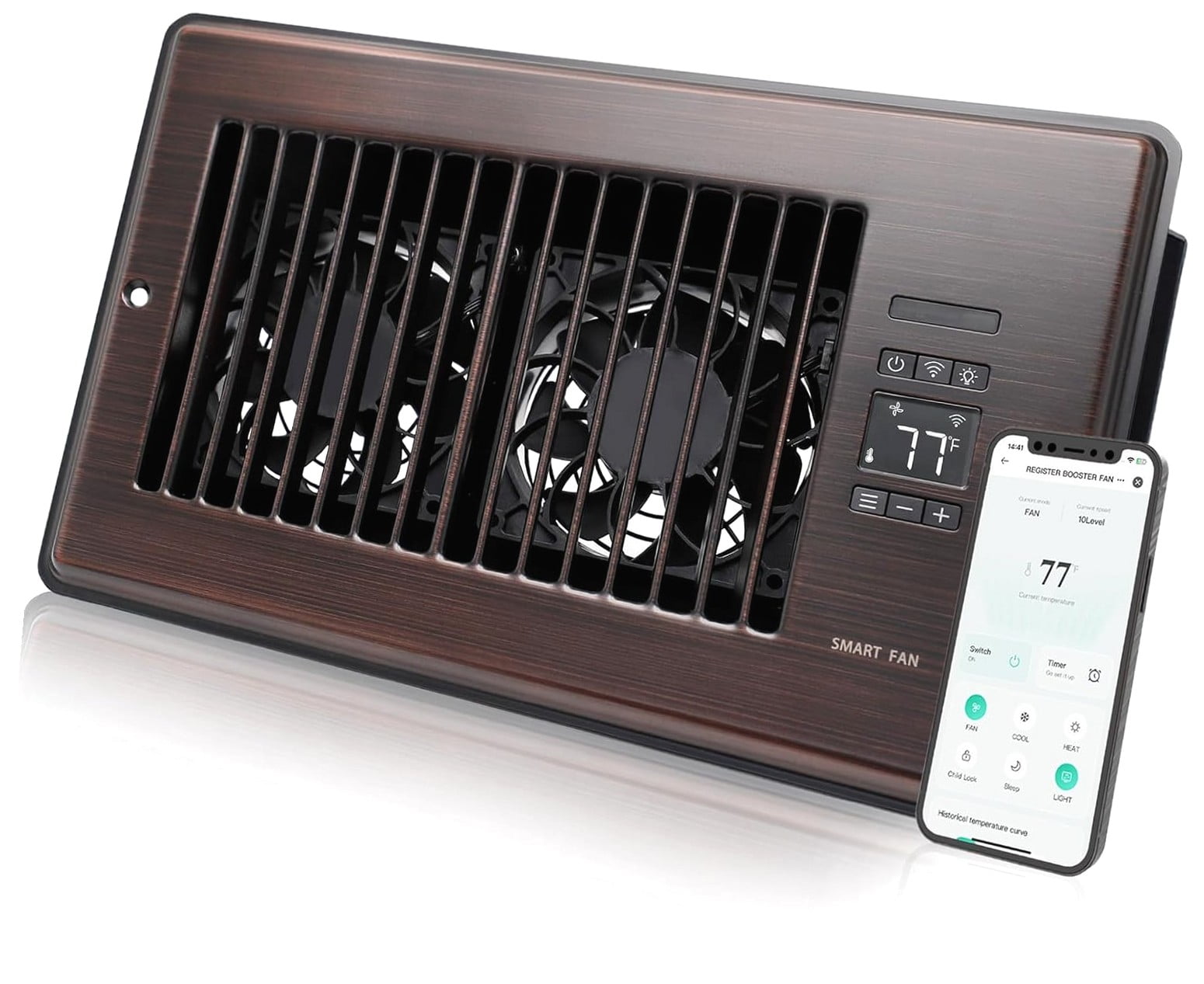 Fuliko Quiet Register Booster Fan for 6" to 10" Register Holes, Smart ...