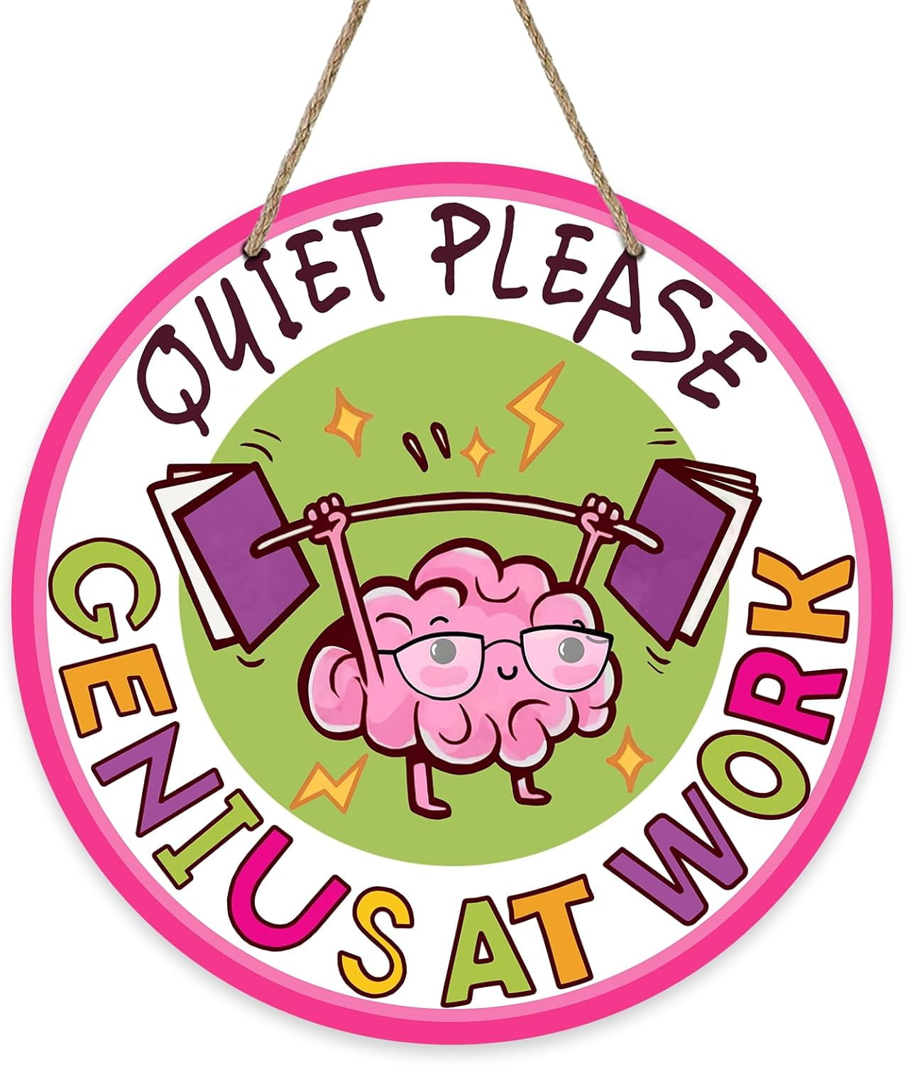Fuliko Quiet at Work Door Sign, Brain Book Wood Door Hanger Business ...