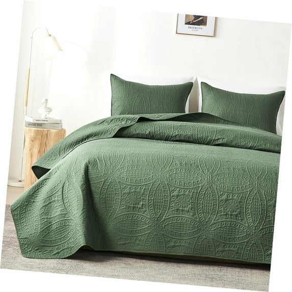 Fuliko Quilt Bedding Set, Olive Ultrasonic Quilted /Cal Quilt Set, Soft ...