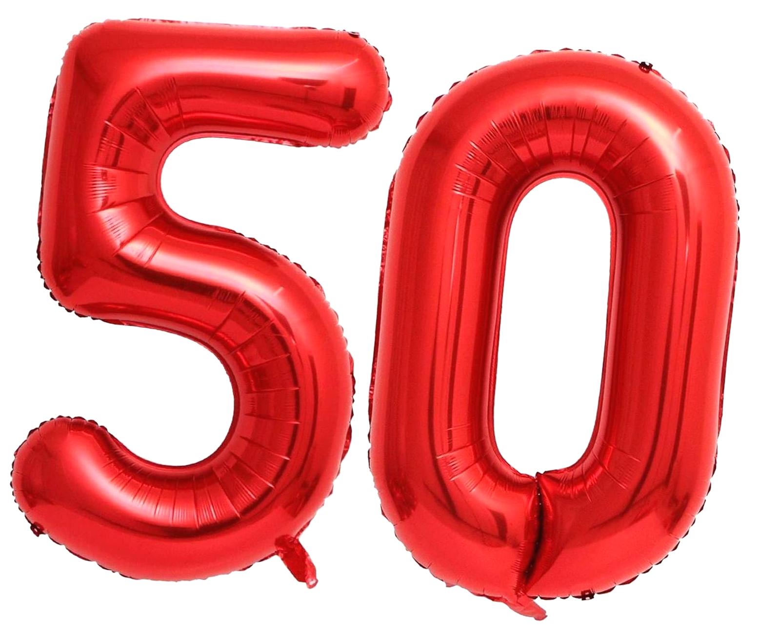 Fuliko Red 50 Number Balloons, 40 Inch Foil Helium Balloons for 50th ...
