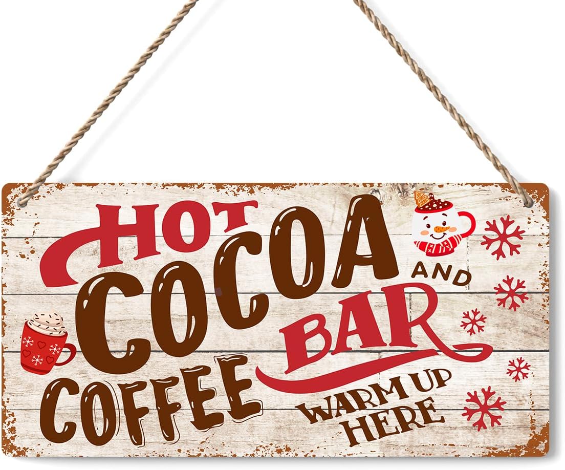 Fuliko Red Hot Coffee Christmas Vibes Decorations Wood Sign Winter ...