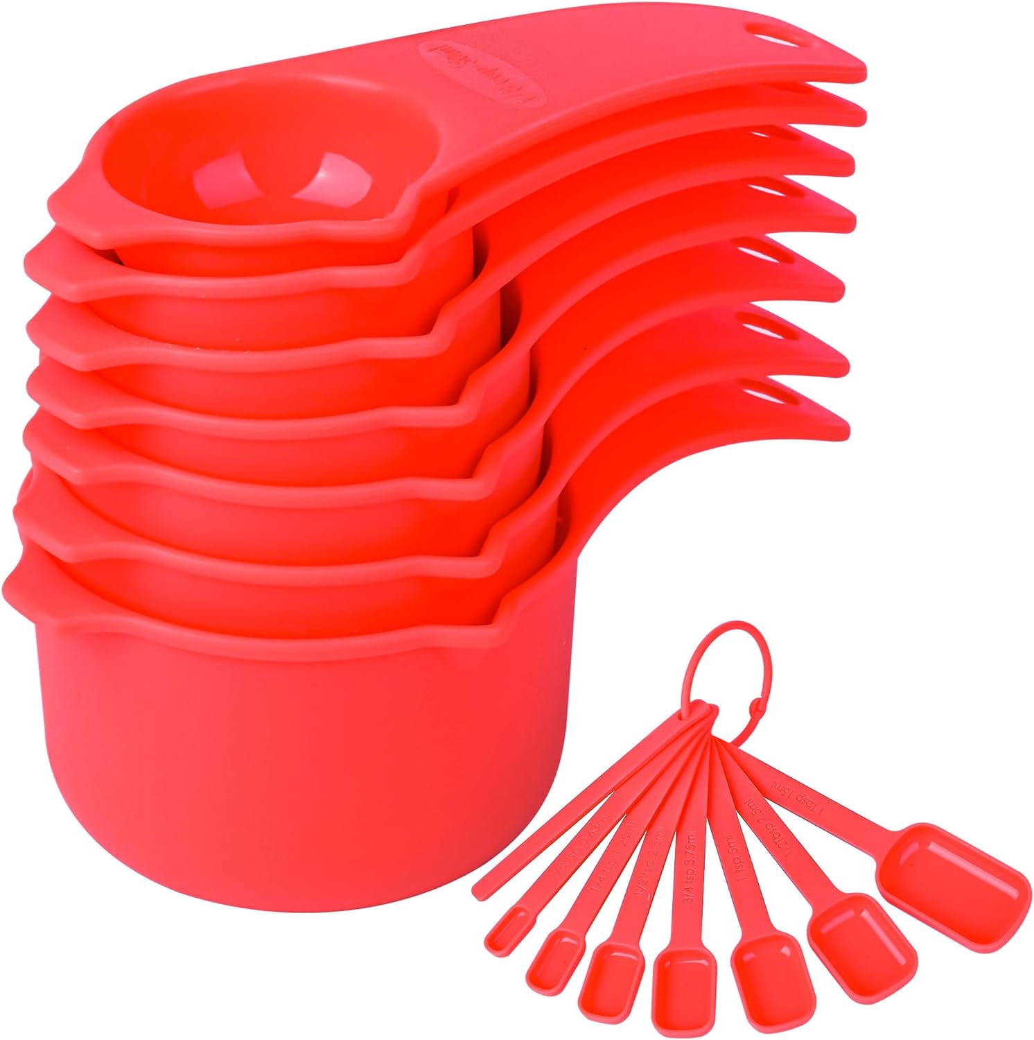 Fuliko Red Measuring Cups and Spoons Set 15, 7 Plastic Measuring Cup ...