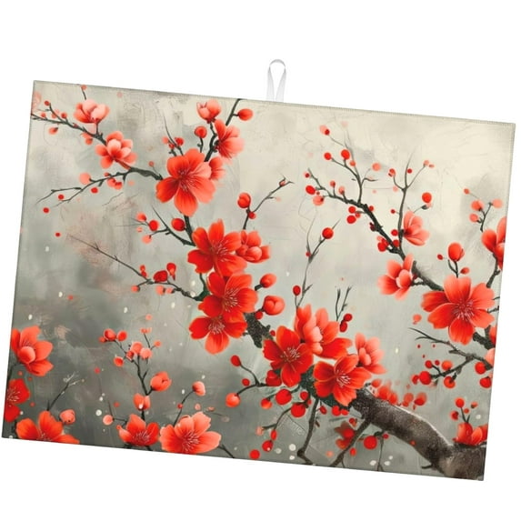 Fuliko Red Plum Blooms Dish Drying Mats for Kitchen , Absorbent ...