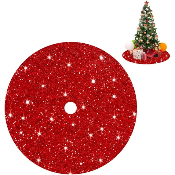 Fuliko Red Tree Skirts Christmas Sequined Tree Decorations 36 Inches ...