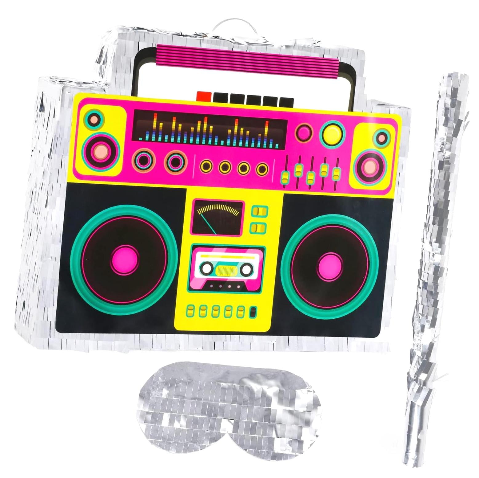 Fuliko Retro Boombox with Stick & Hanging Loop 90s Hip Hop Style Mexican Piñata for 80s Themed ...