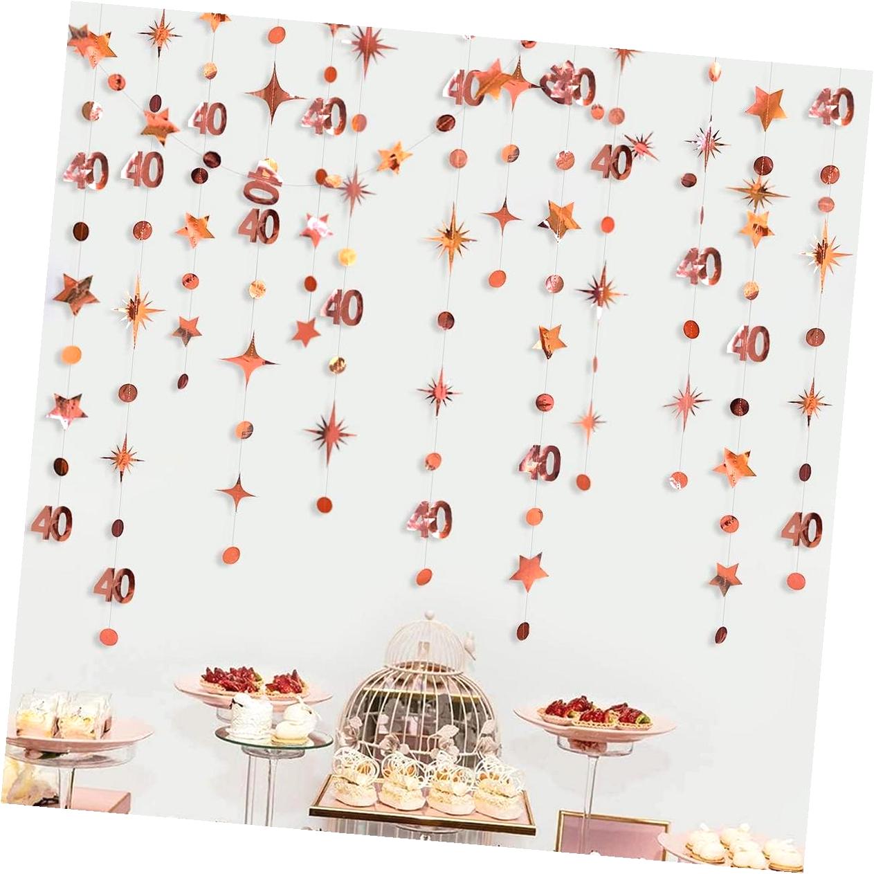 Fuliko Rose 40th Birthday Decorations - Number 40 Dotted Garland for ...