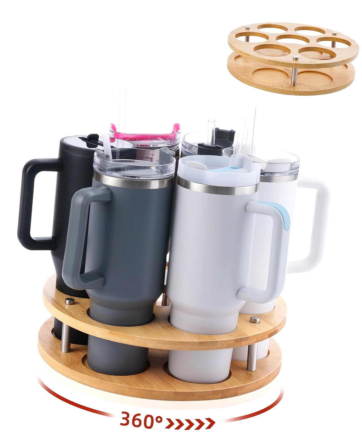 Fuliko Rotating Wood Tumbler Organizer, 30 oz 40 oz Spinning Turnable ...