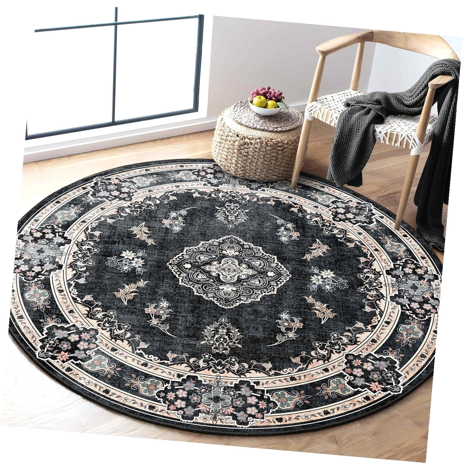 Fuliko Round Rug 4ft, Circle Washable Area Rugs for Bedroom Living Room ...