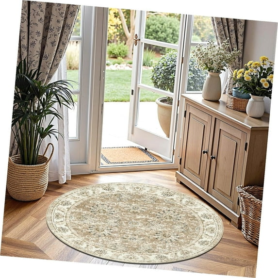Fuliko Round Rug 5ft Area Rug, Indoor Hallway Circle 5' Washable, Thin ...