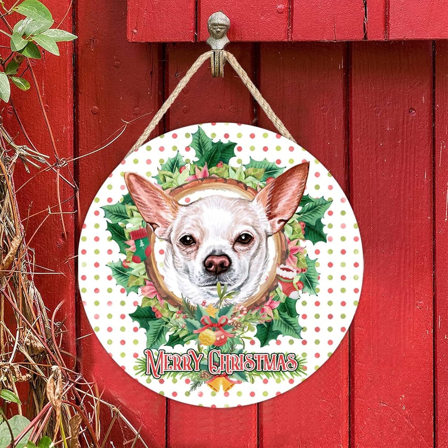 Fuliko Round Wood Sign Plaque Christmas Garland Wreath Sign Old ...