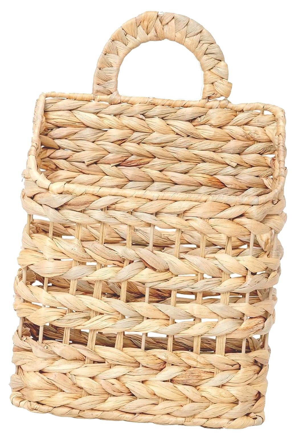 Fuliko Rustic Handwoven Water Hyacinth Hanging Wall Basket with Metal ...