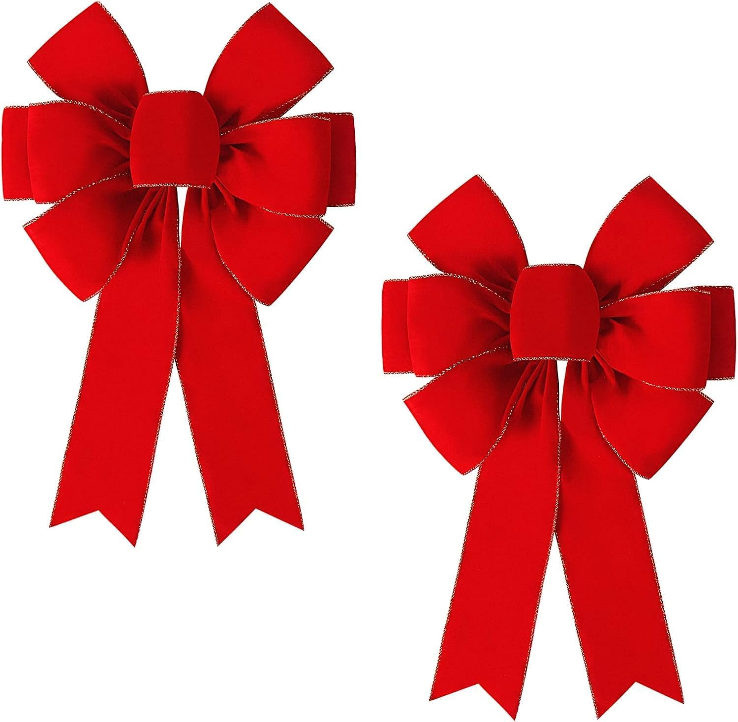 Fuliko SIMISI 2 Packs Red Christmas Bows Decorations Big Velvet Bow ...