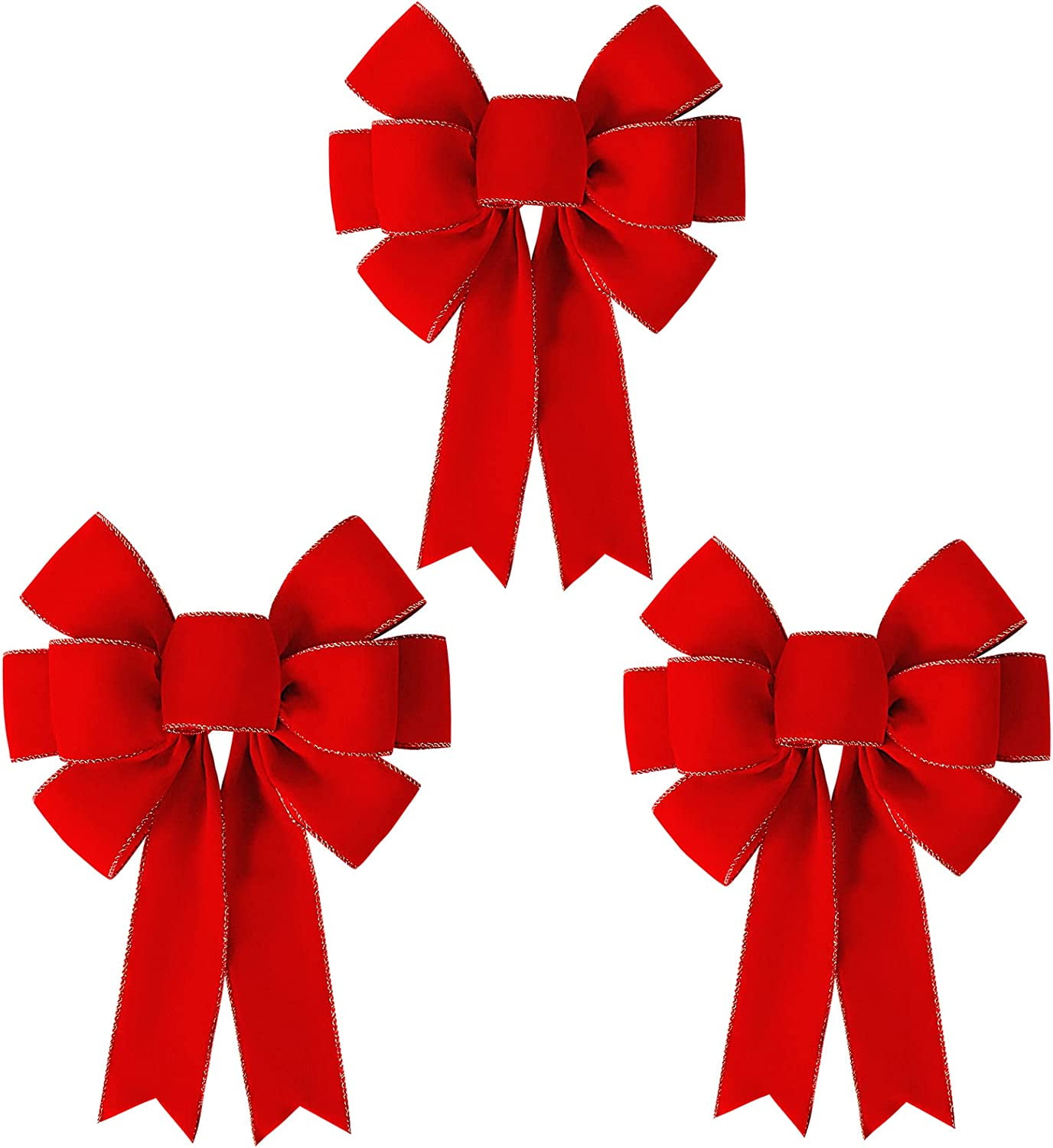 Fuliko SIMISI 3 Packs Red Bows Big Wired Velvet Bow with Border for ...