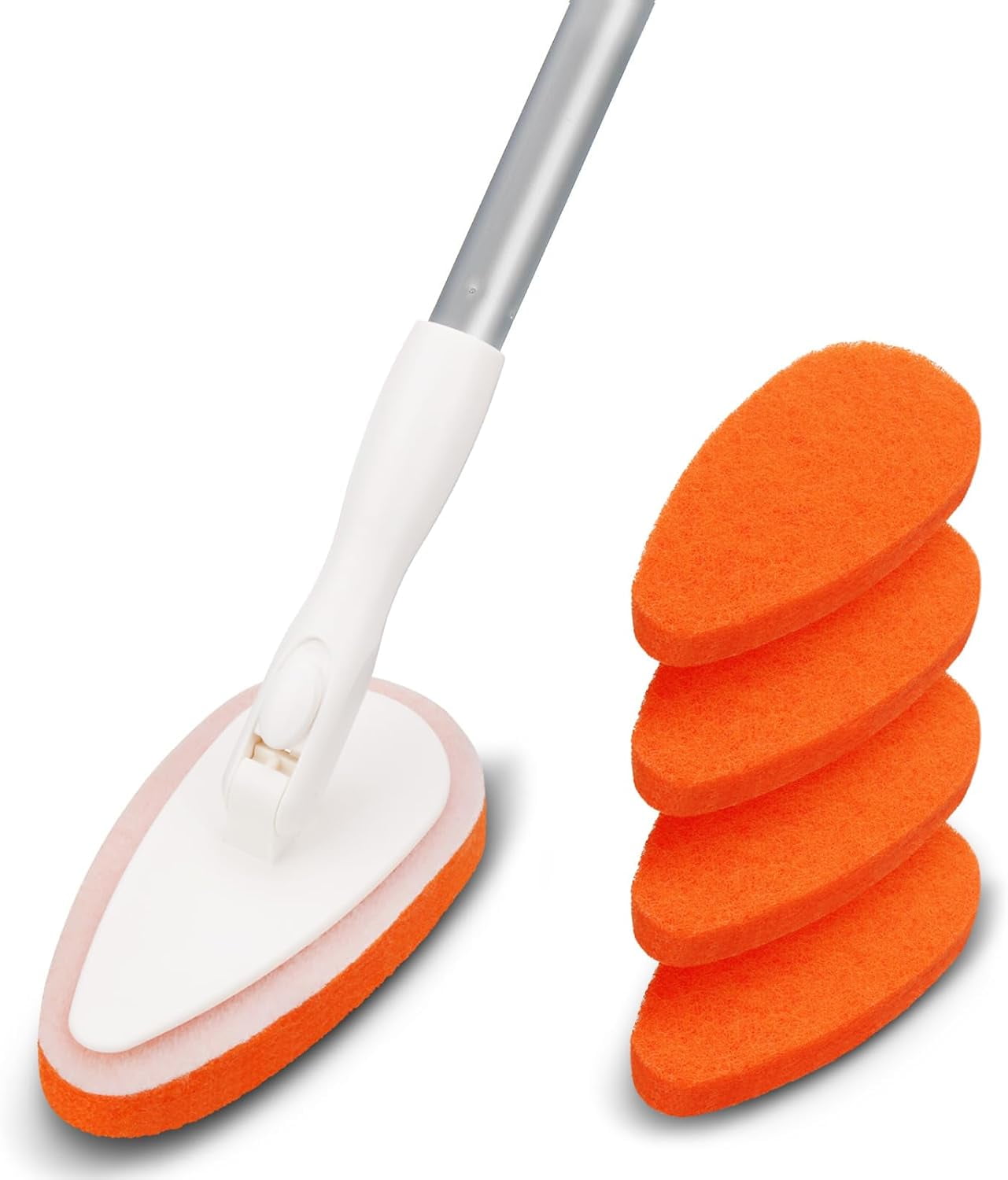 Fuliko Scrubber, Long Handled Scrubber with 51 Inch Handle, 5 Non ...