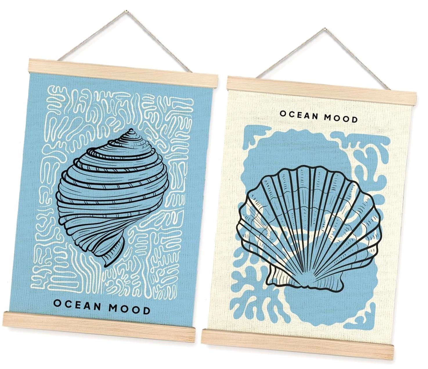 Fuliko Seashell Wall , Retro Blue Coastal Beach Poster Hanger Frame ...