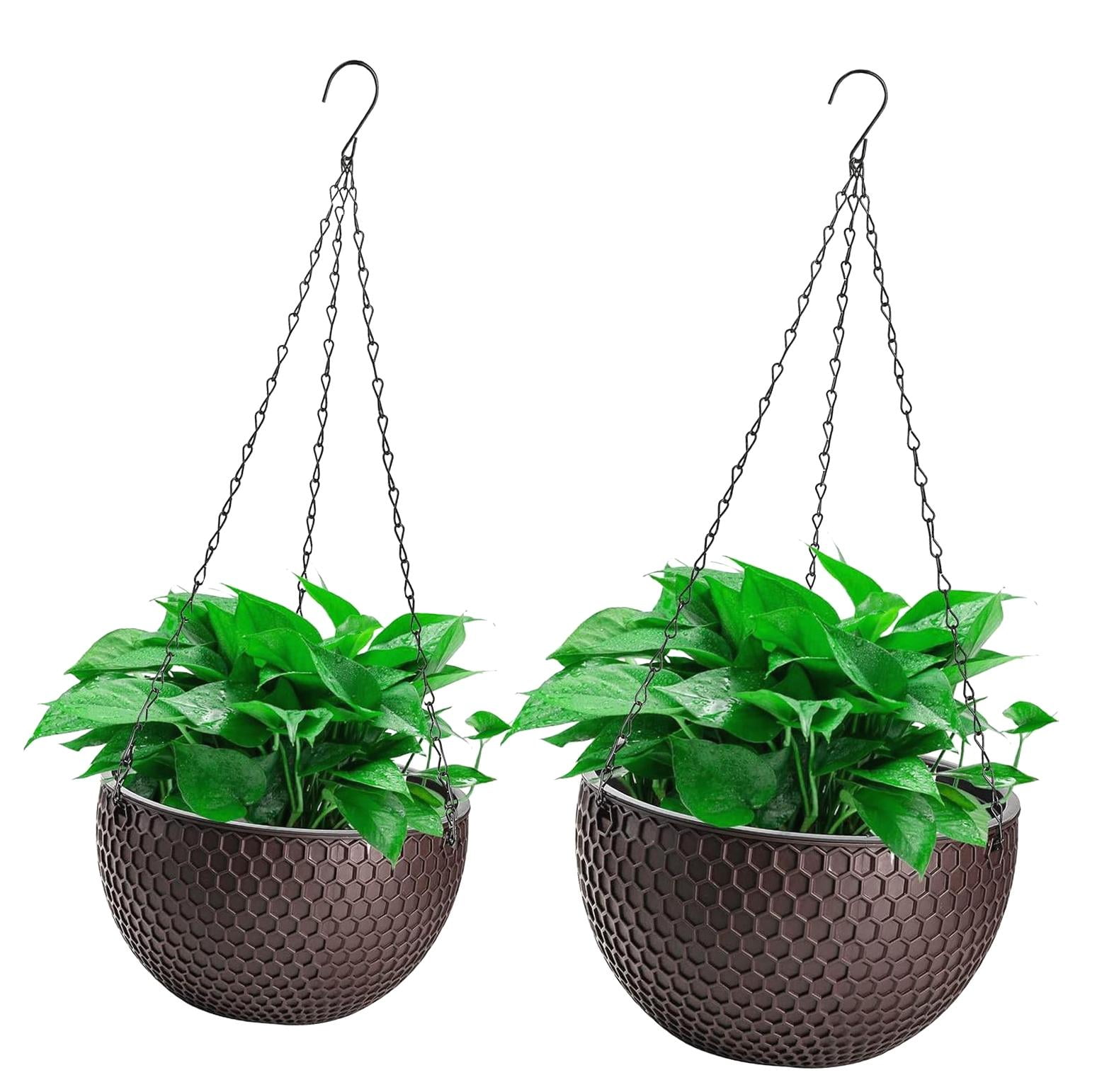 Fuliko Set of 2 Dual-pots Design Self-Watering Hanging Planters, Garden ...