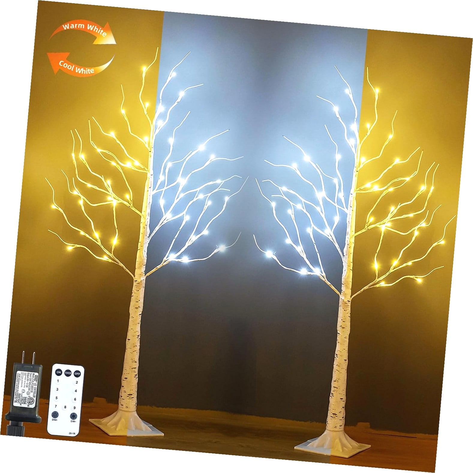 Fuliko Set of 2 Lighted Birch Tree, 4ft 48LED Birch Tree Lights ...