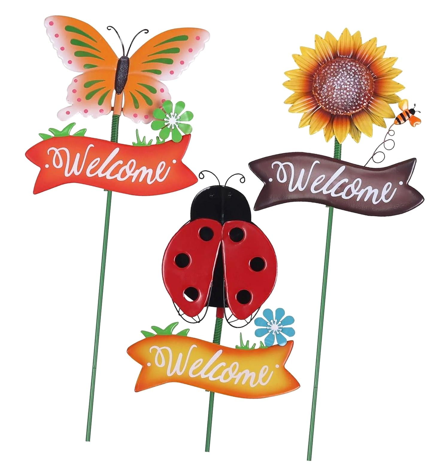 Fuliko Set, 3 Metal 33" Decorative Garden Stakes Featuring Butterfly ...