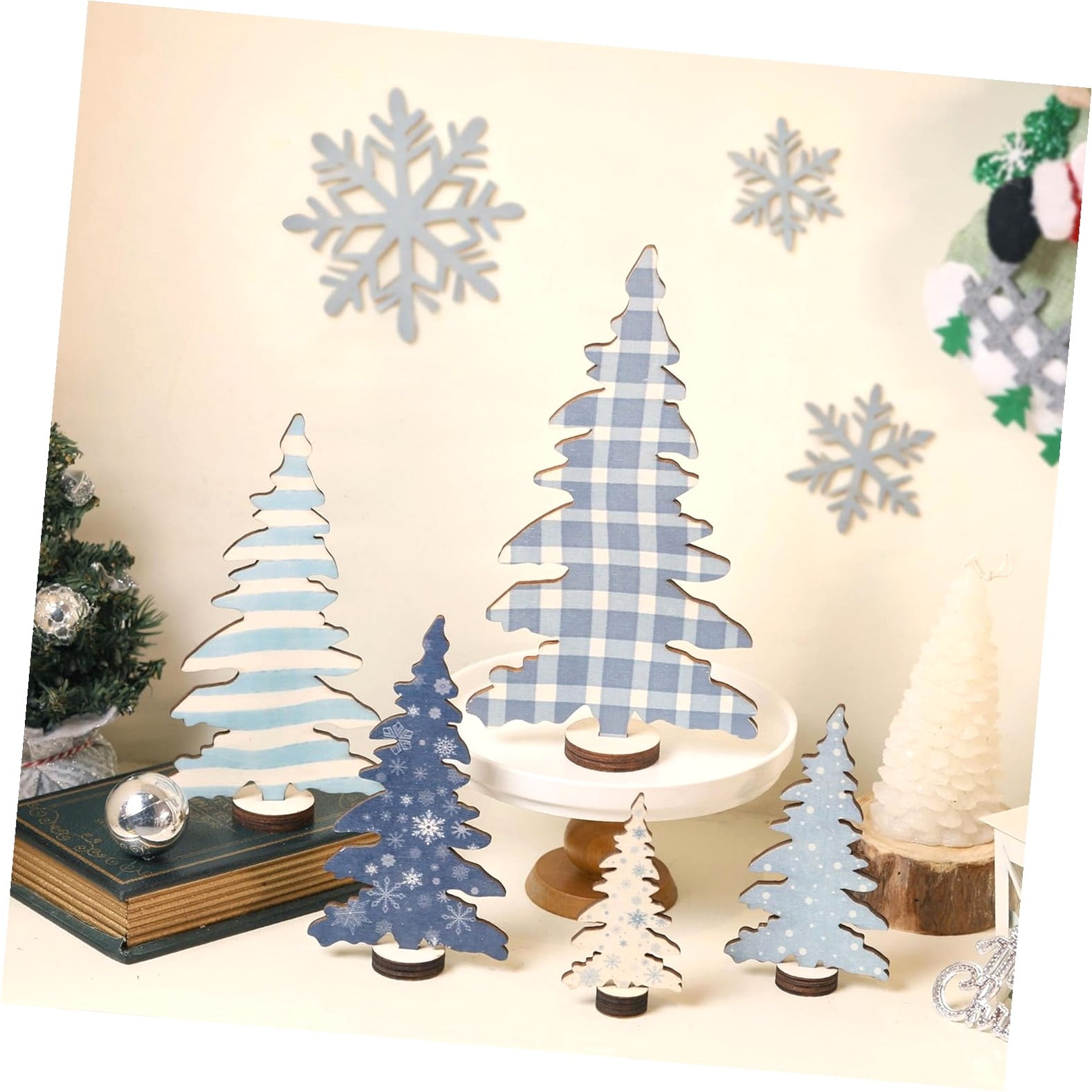 Fuliko Set of 5 Wooden Christmas Tree Tabletop Decorations, Winter ...