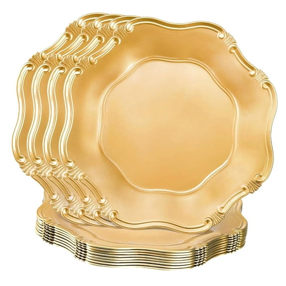 Fuliko Set of 12 Plates, 13" Round Embossed Dinner Plates, Plate with ...