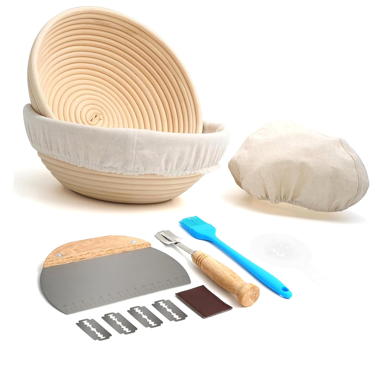 Fuliko Set of 2, 9 Inch Round Bread Baskets Bowls with Bread Lame Bread ...