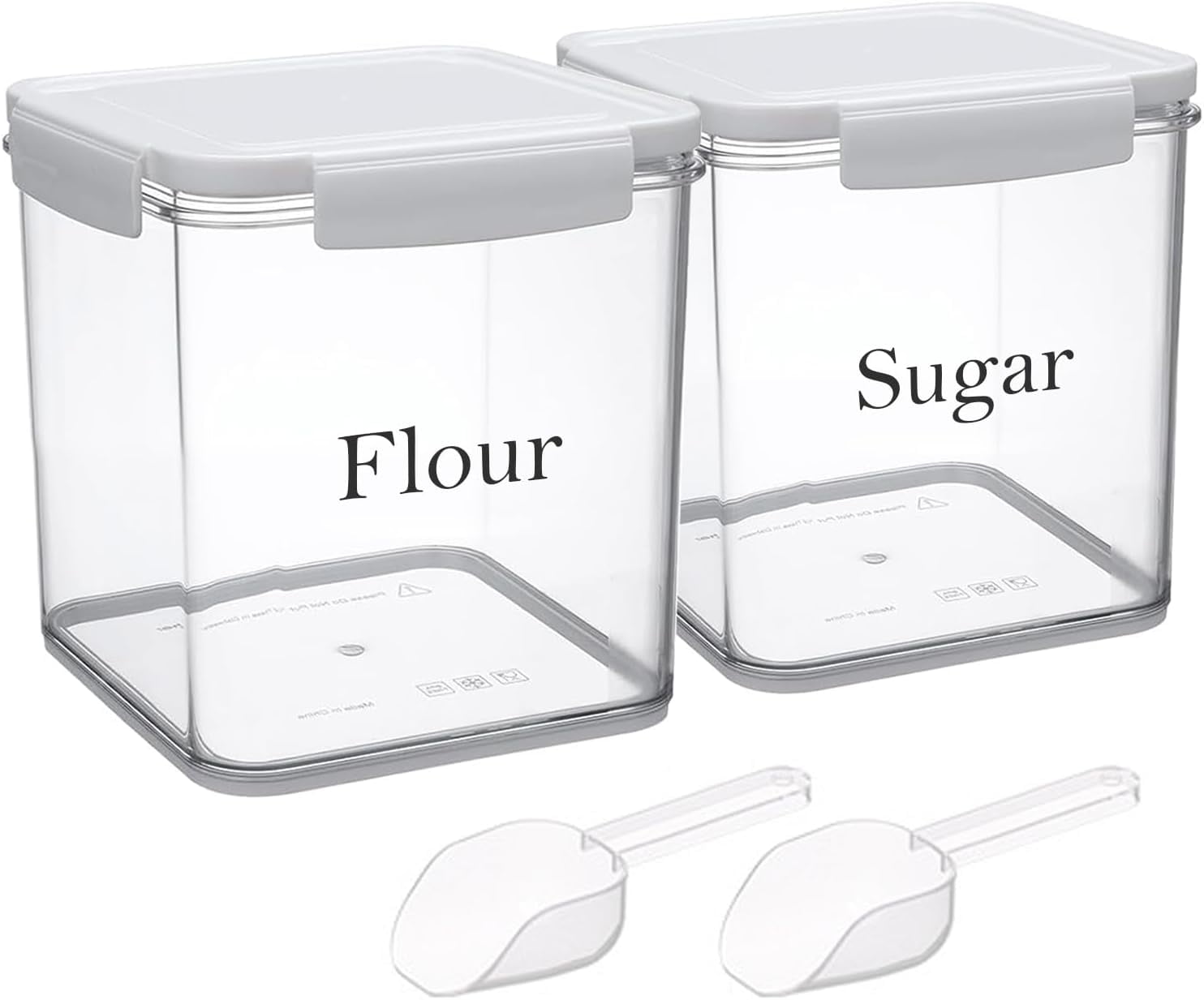 Fuliko Set of 2 Large Jars 4L Airtight Containers with , White with ...