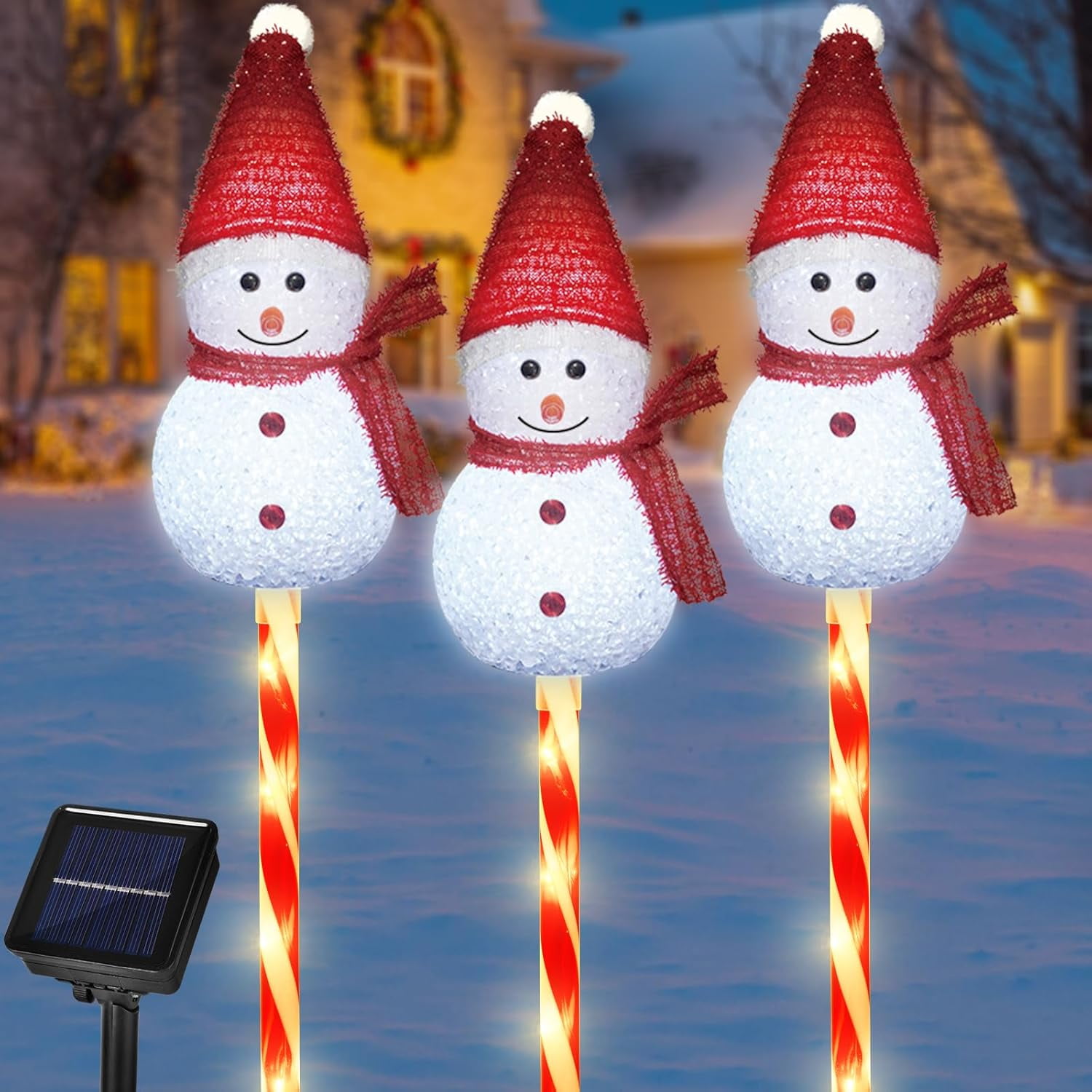 Fuliko Set of 3 Snowman Solar Lights, 8 Modes Solar Lights, Christmas ...