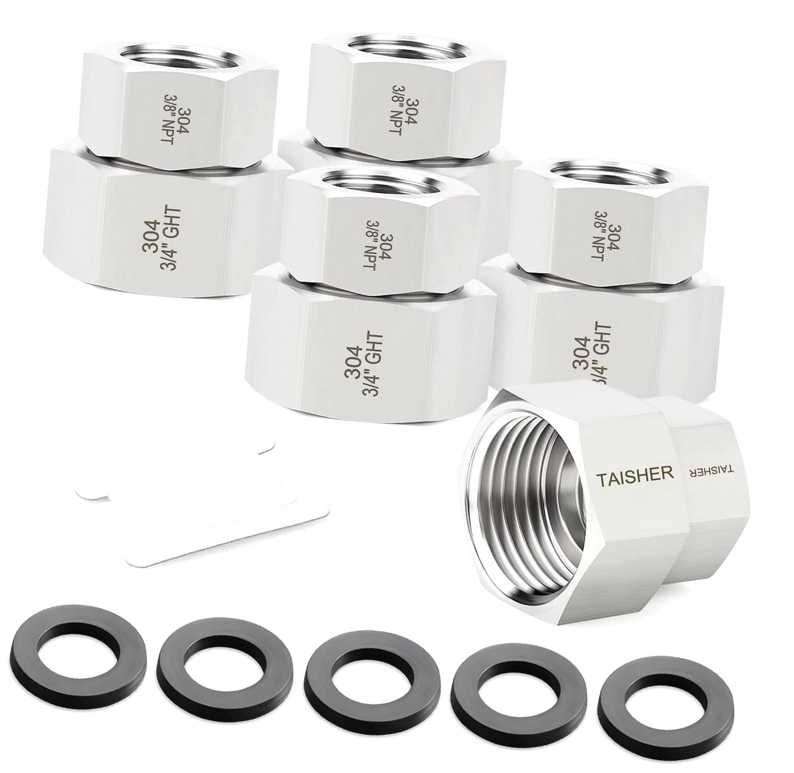 Fuliko Set of 5, 304 Steel Adapters, 3/4" GHT Female to 3/8" NPT Female ...