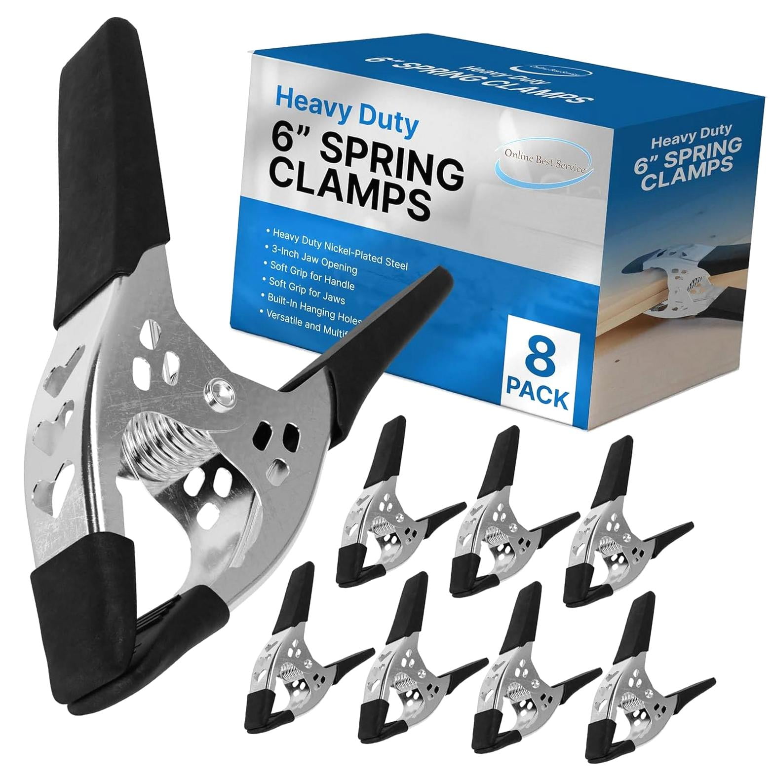 Fuliko Set of 8-6" Large Spring Metal Clamps - 3 inch Jaw opening ...