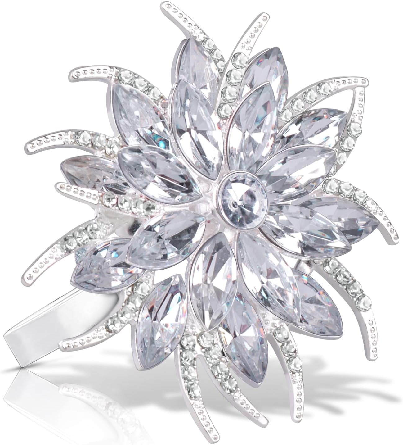 Fuliko Set of 8 Christmas for Dining Table Silver Rhinestone Xmas Winter Holders for Cloth ...