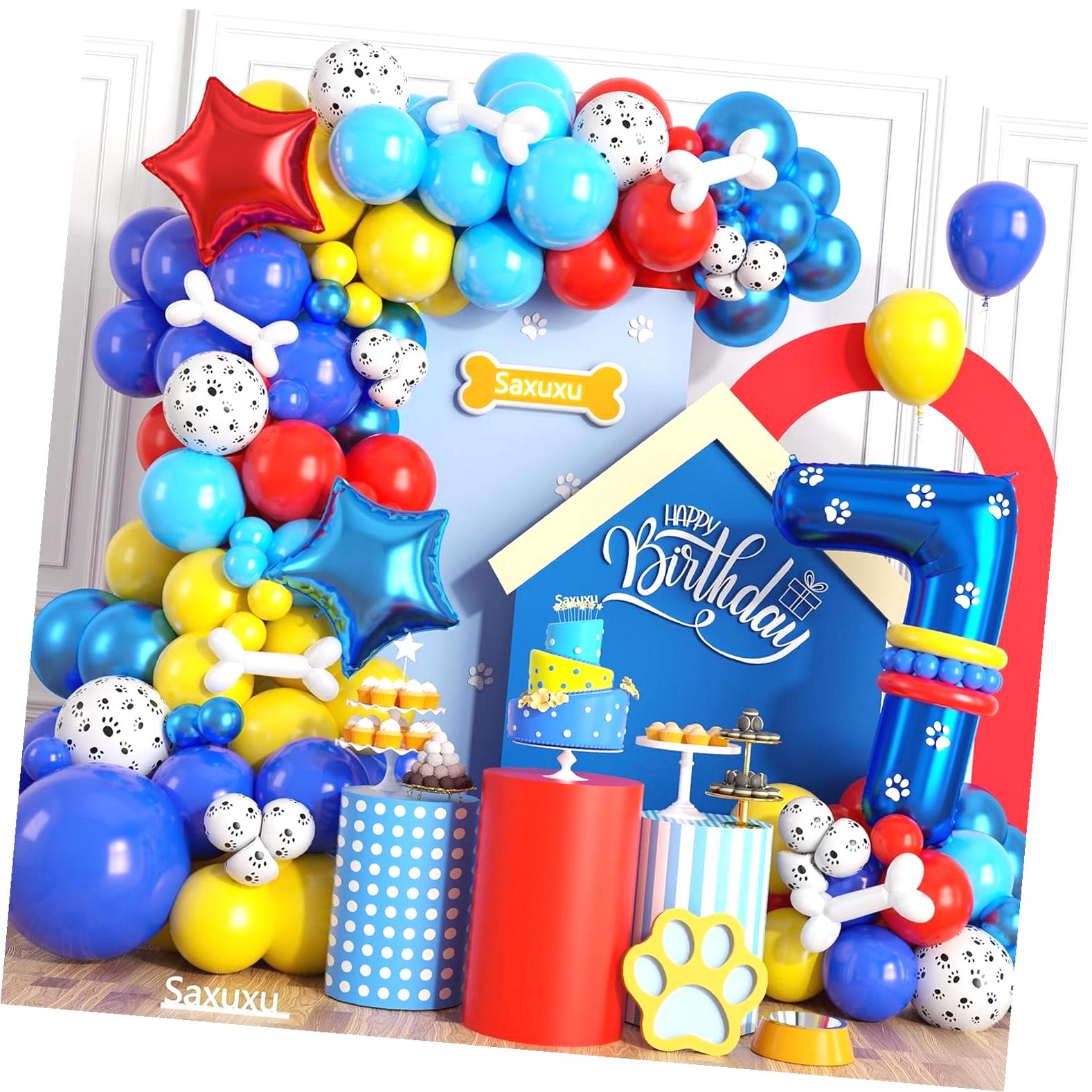 Fuliko Seventh Birthday Decorations for Boys, Dog Paw Themed Party Arch ...