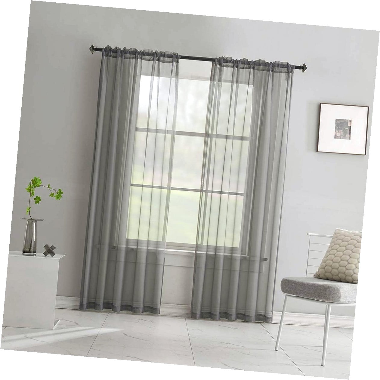 Fuliko Sheer Curtains 108 Inches Long 2 Panels Grey Curtains 108 ...