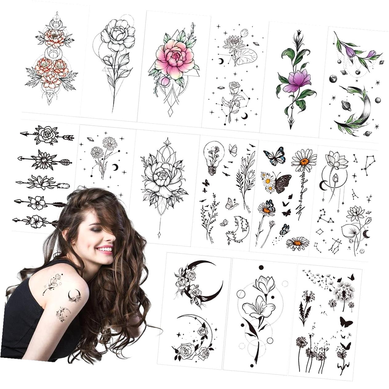 Fuliko Small Hand Realistic Tattoos for Women and Teen Girls 15 Pack ...