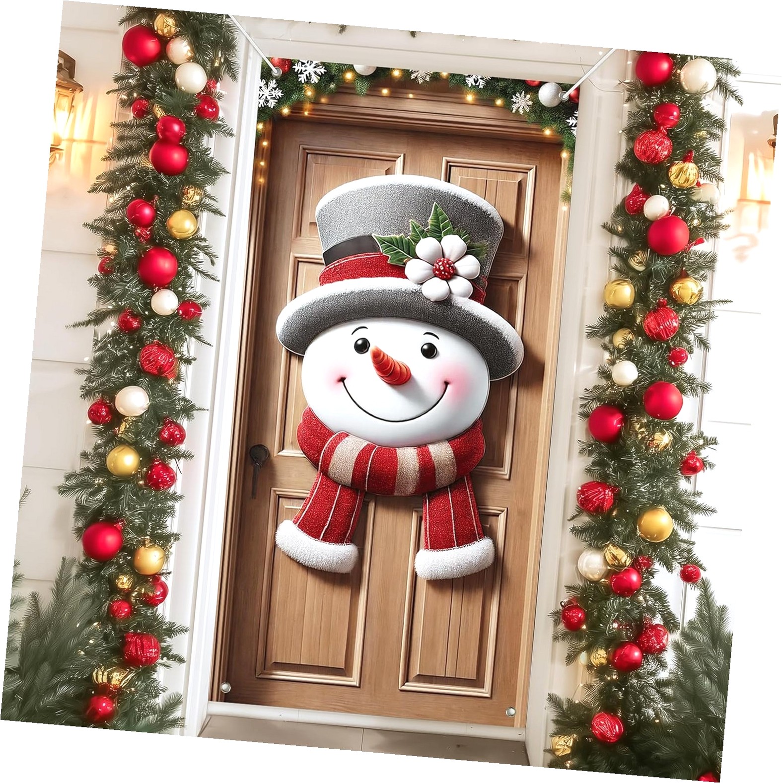 Fuliko Snow Figure Face Top Hat Scarf Door Cover Decoration 71x35 in ...