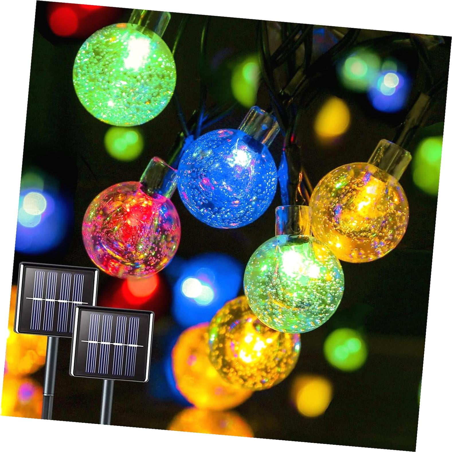 Fuliko Solar Lights, 2-Pack of 60 Multi-Colored Solar Globe Lights ...