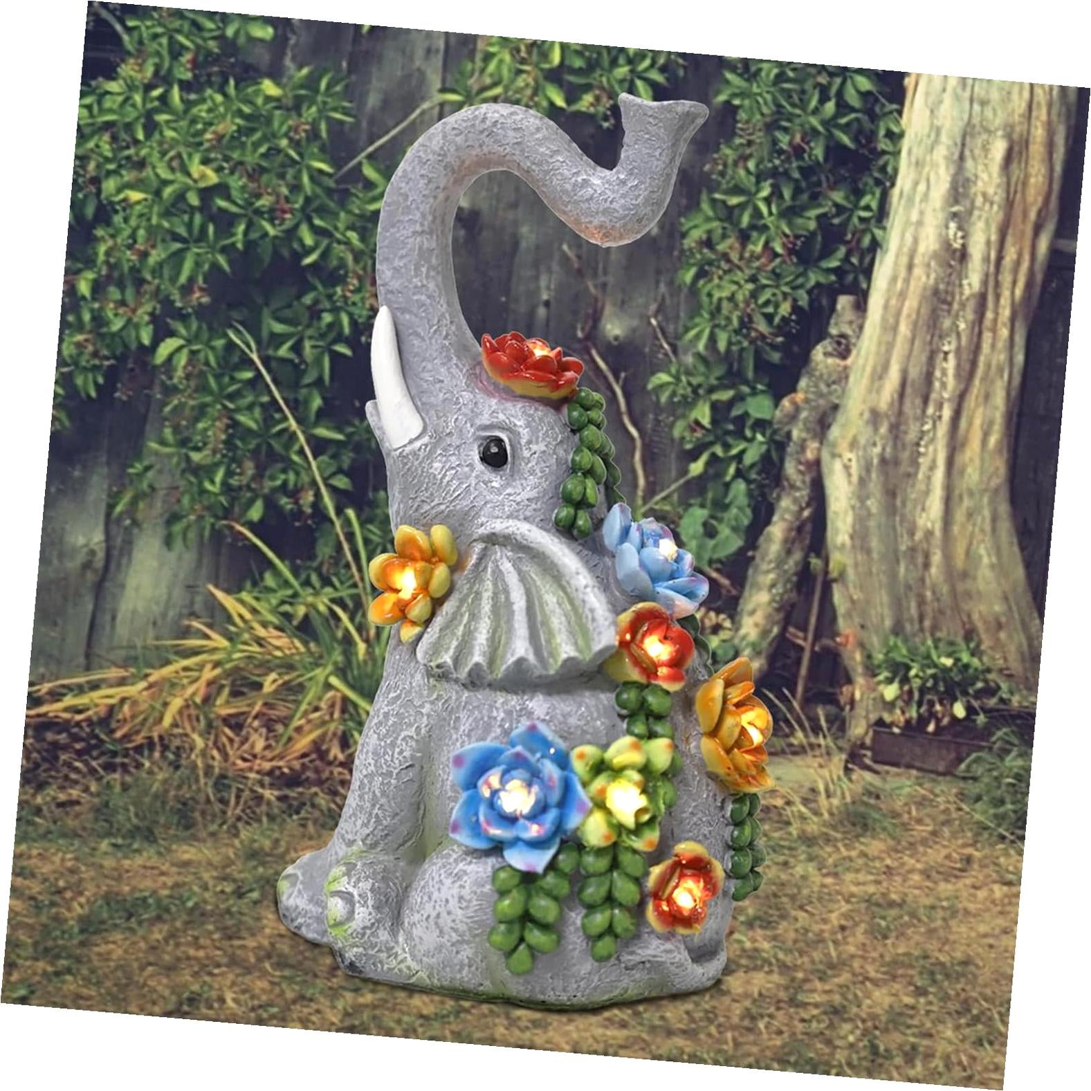 Fuliko Solar-Powered Elephant Garden Statue, 8-Light Resin Sculpture ...