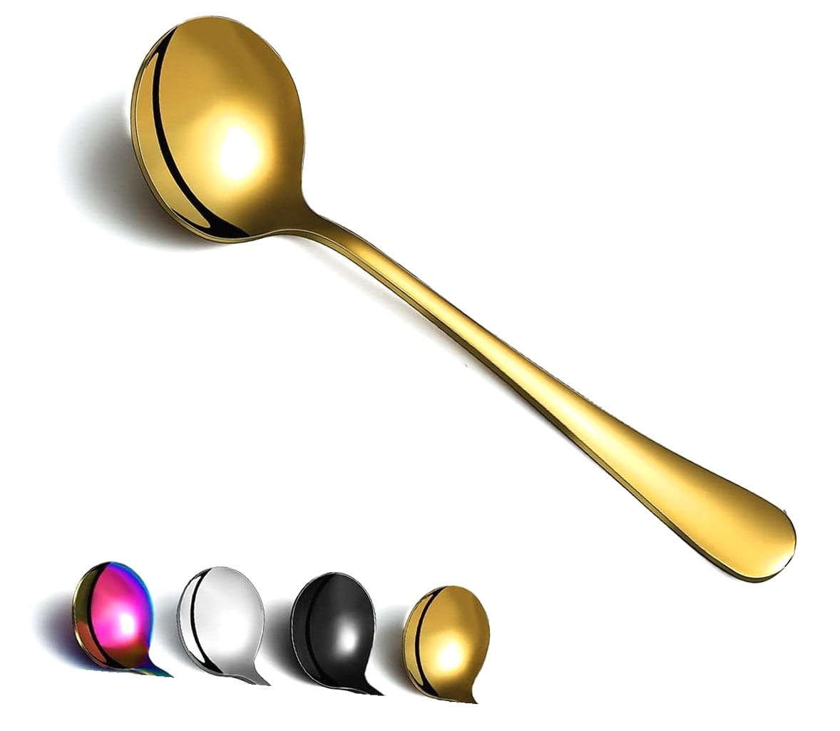 Fuliko Soup Spoon Set of 12, 7.5" Steel Plating Golden Round Spoons ...