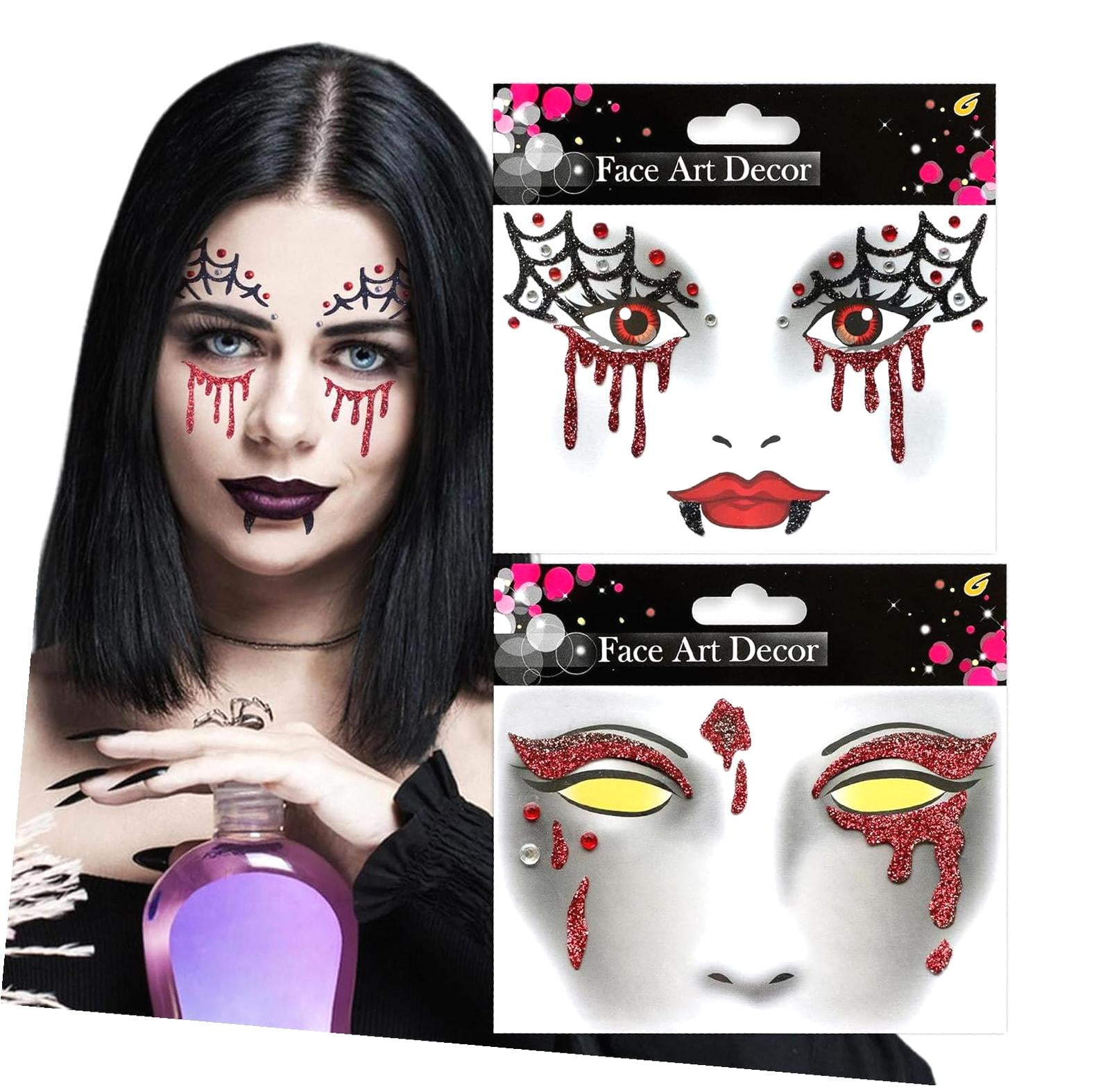 Fuliko Sparkling Spider Crystal Face Stickers, Glitter Blood Tears Face ...