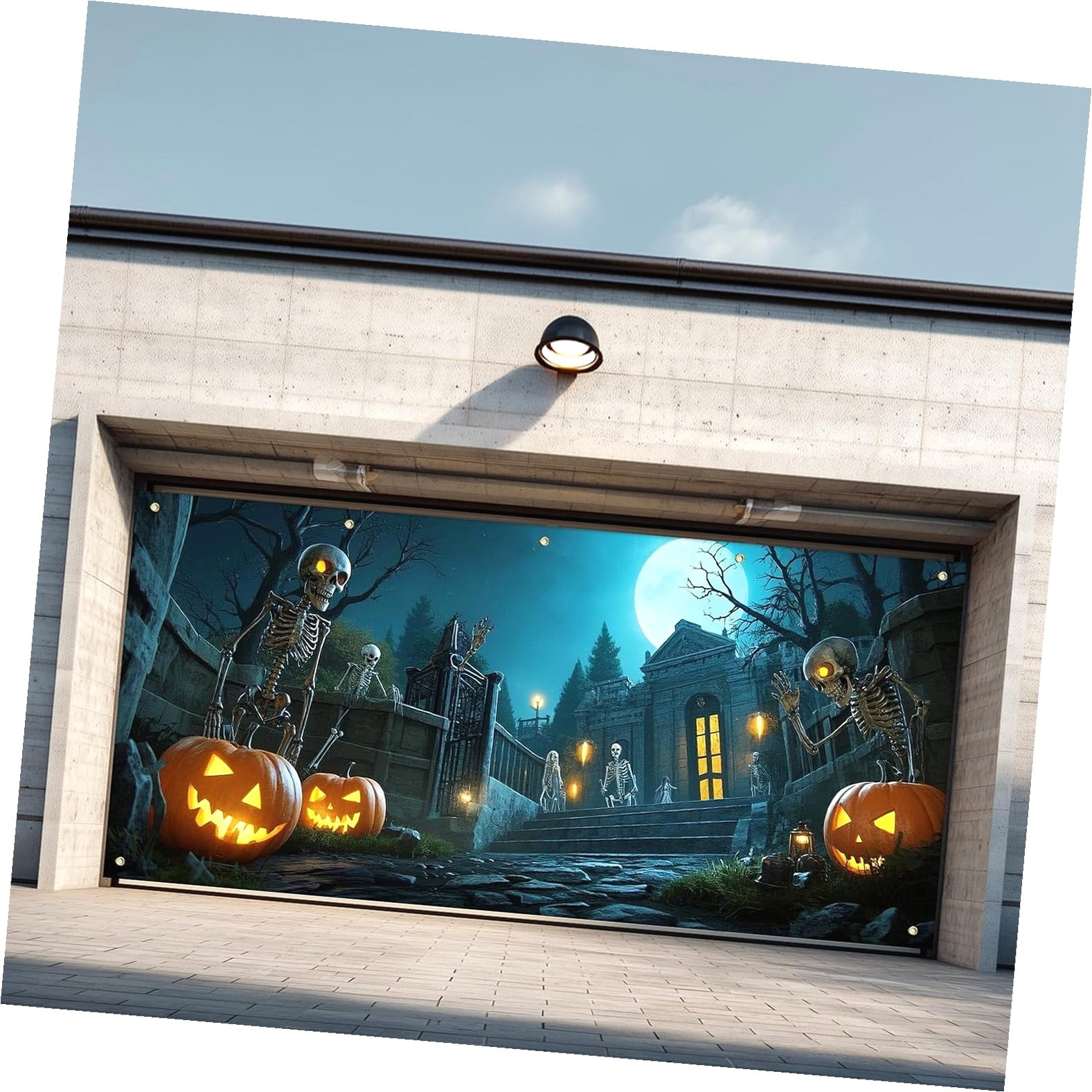 Fuliko Spooky Garage Door Banner Animated Skeletons Pumpkins Haunted ...
