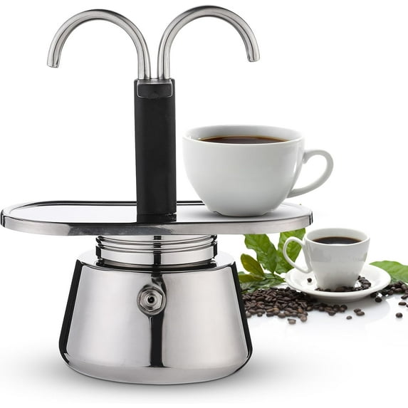 Fuliko Steel Moka Pot, 2 Cup Stovetop Coffee Maker, 100ML Stovetop ...