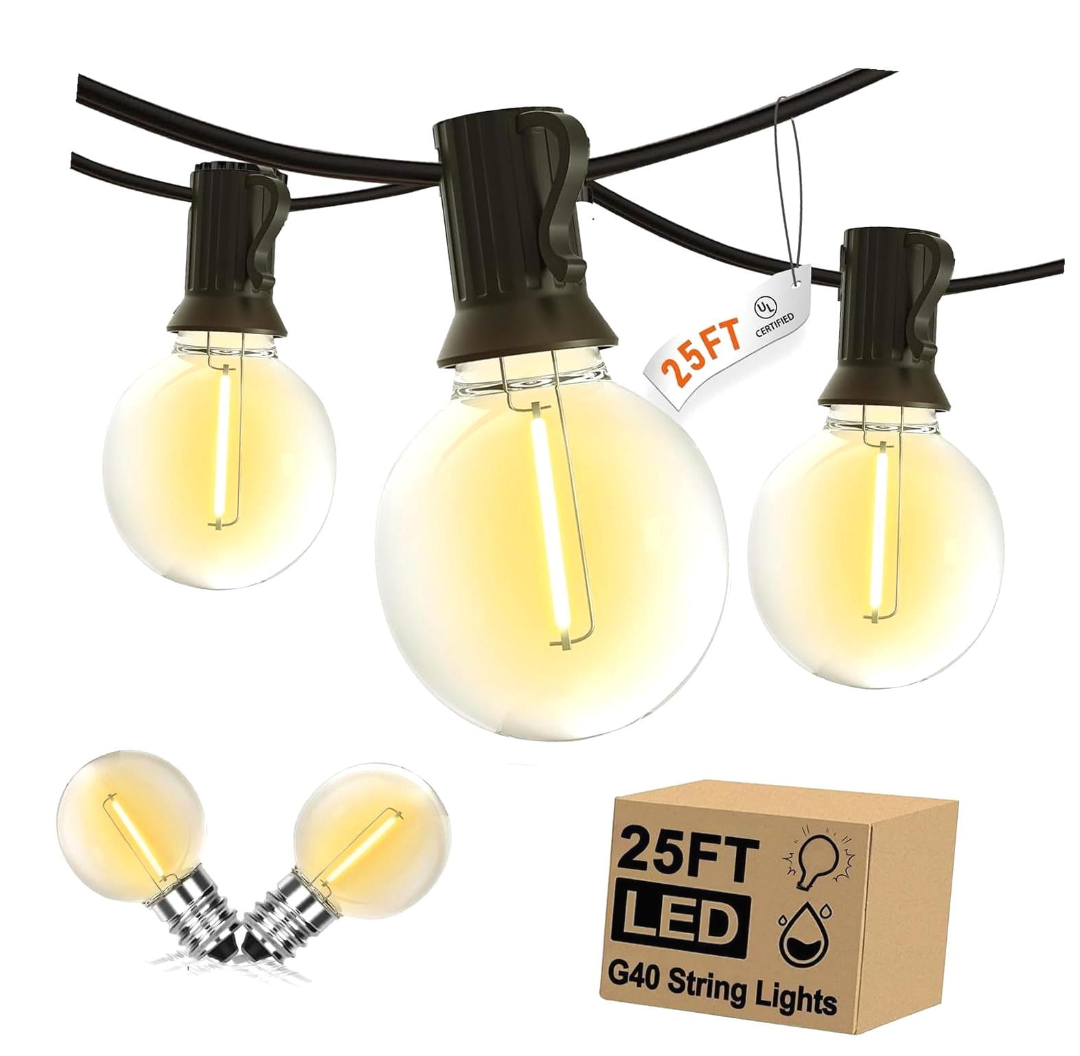 Fuliko Strand Lights, 25Ft G40 Globe Lighting with 27 Plastic Bulbs(2 ...