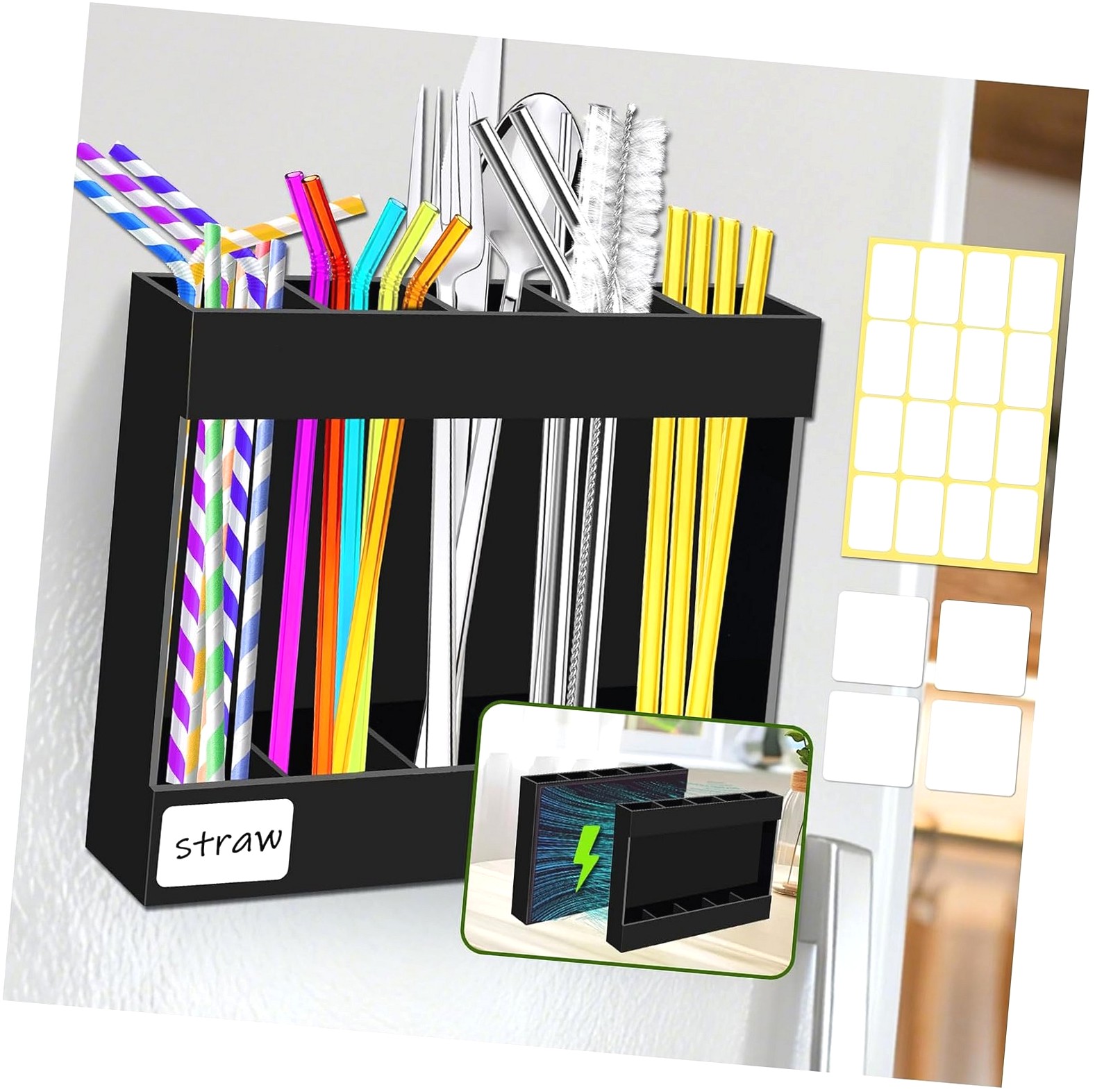 Fuliko Straw Holder for Cabinet Door, Acrylic Straw Organizer with ...