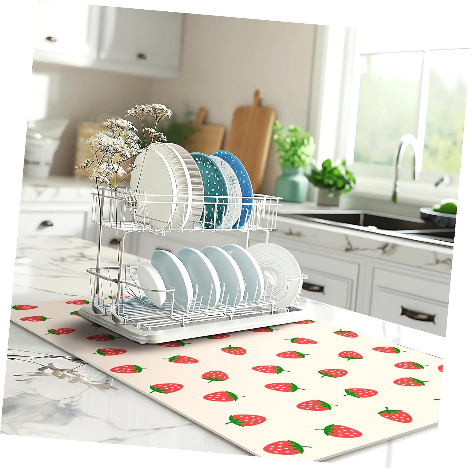 Fuliko Strawberry Kitchen Decor-Sweet Practical Drying Mat, Absorbent ...