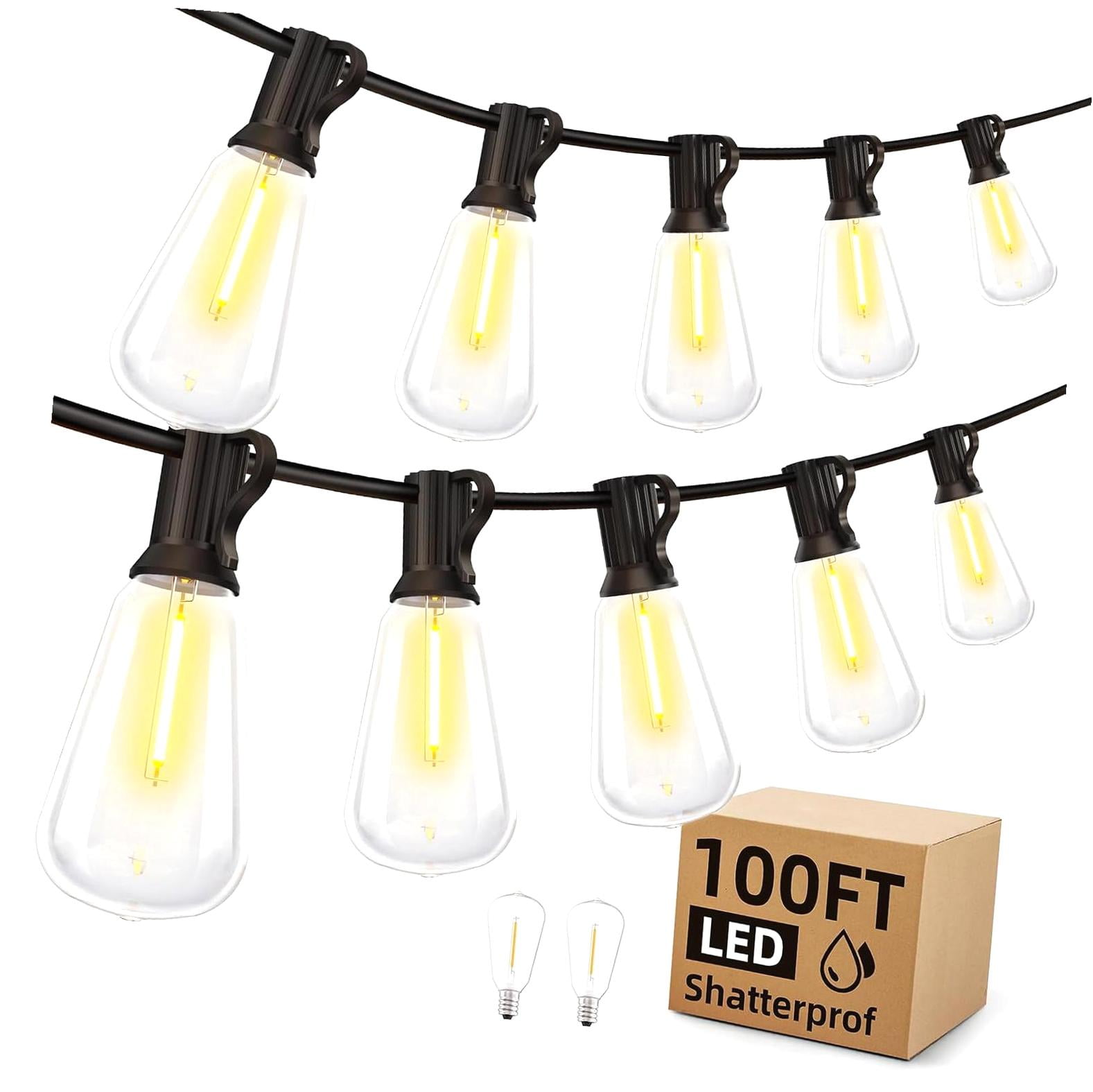 Fuliko String Lights - 100 Feet 30 Meters ST38 Shatterproof Bulbs ...