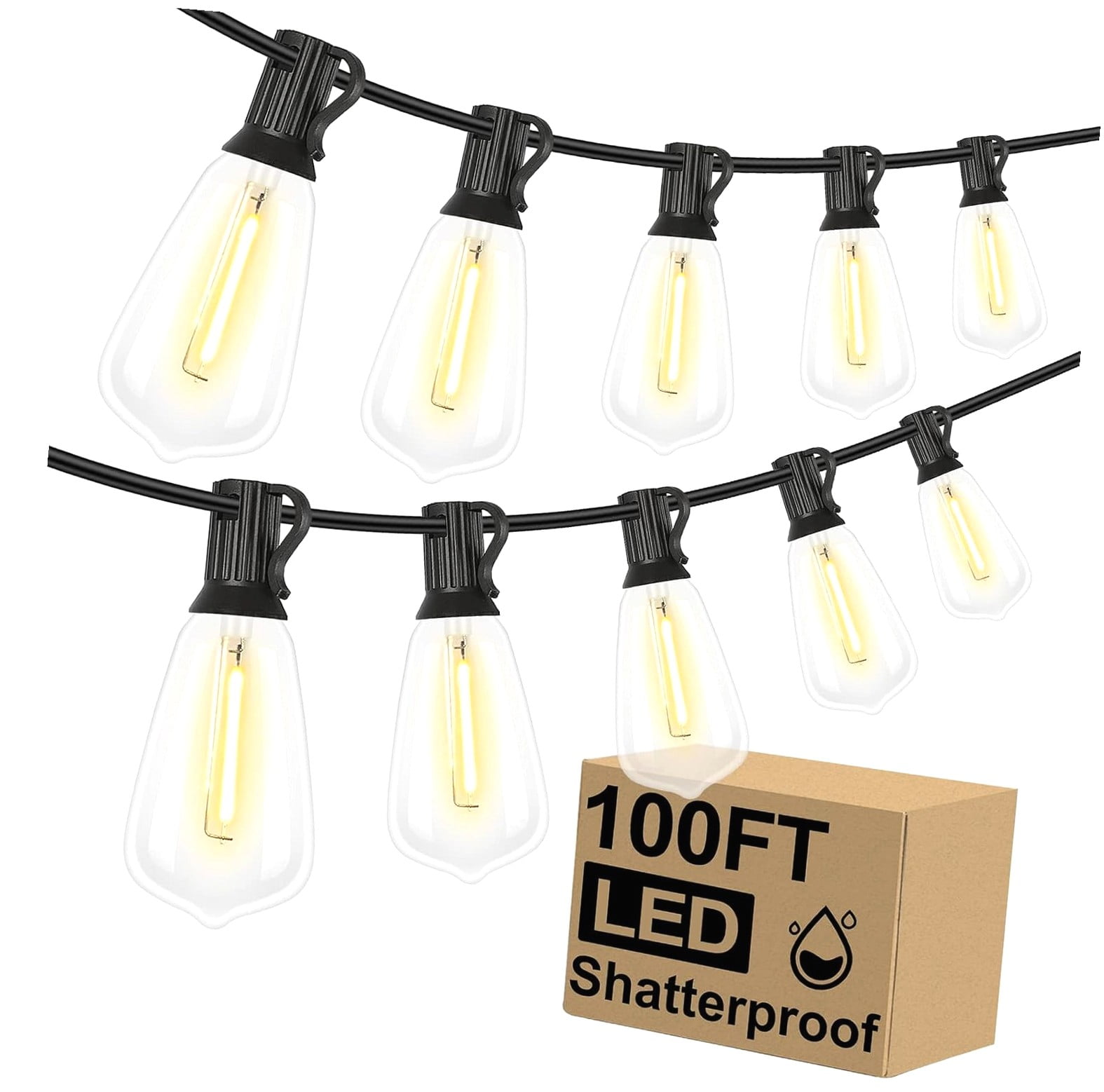 Fuliko String Lights 100FT Lights with 52 ST38 Bulbs, Hanging Light for ...